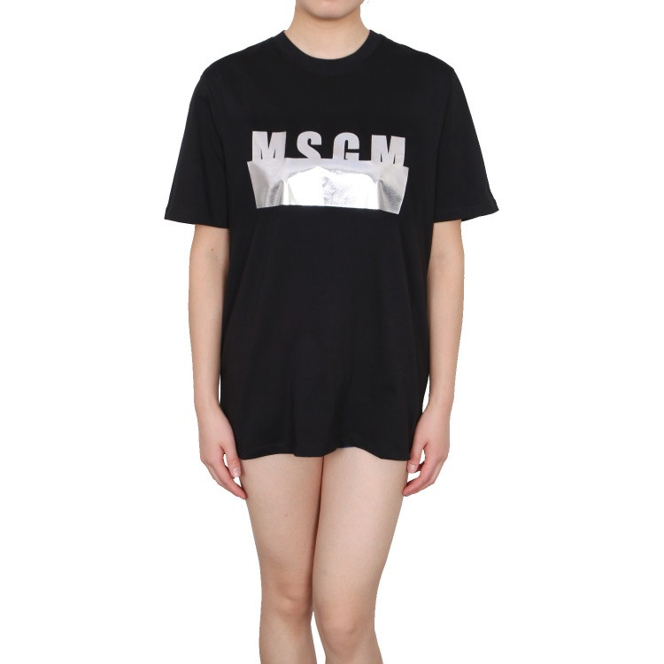 【MSGMMSGM 女士短袖T恤】MSGM/MSGM 黑色棉质中长款女士短袖T恤2441MDM162 184299 99【正品 价格 图片】 - 寺库网