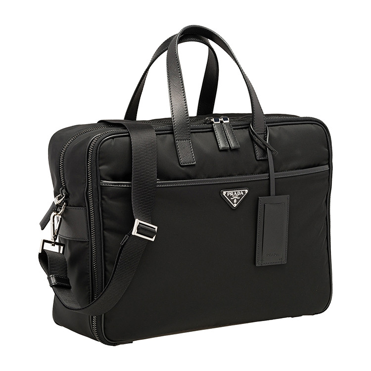 【PRADA普拉达 公文包】PRADA/普拉达 三角形logo标黑色尼龙配皮男士公文包#2VE407 064 F0002【正品 价格 图片】 - 寺库网