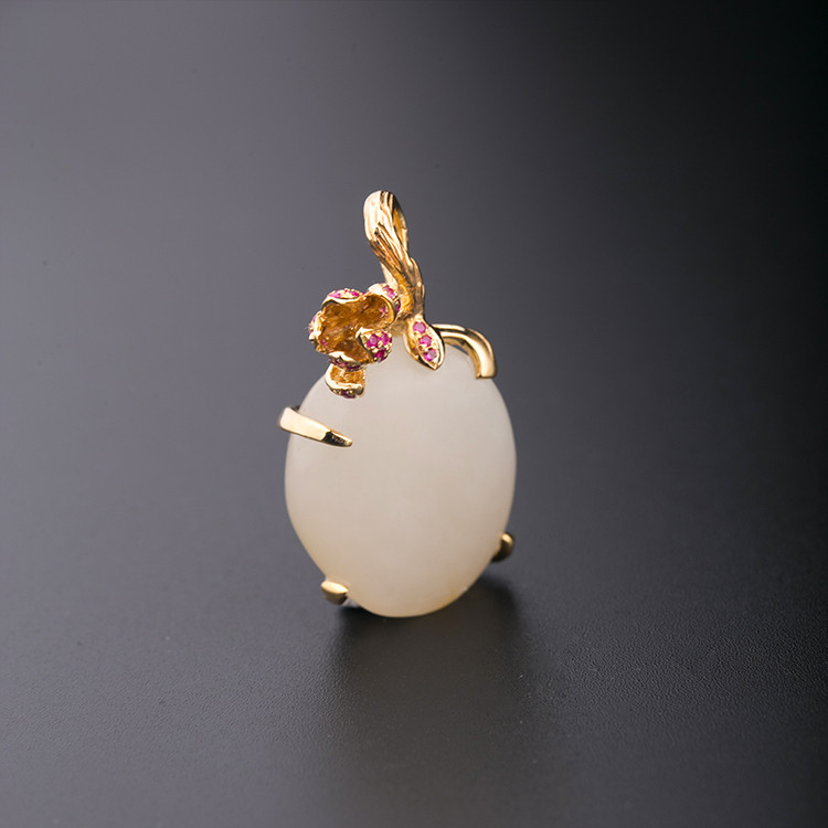 【WUYI物意 吊坠】WUYI/物意 18K金镶嵌 和田玉籽料 花神吊坠【正品 价格 图片】 - 寺库网