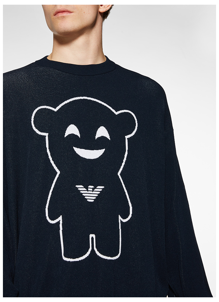 【Emporio Armani安普里奥阿玛尼 男士针织衫/毛衣】Emporio Armani/安普里奥阿玛尼 藏蓝色 男士MANGA BEAR圆领针织衫【小熊系列】 3G1MYL-1M5DZ ...