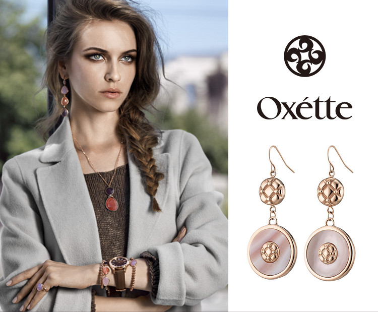【OXETTEOXETTE 耳坠】OXETTE/OXETTE 简约钢系列 希腊进口 合金镀金 粉色贝壳圆格纹耳坠 03X27-00133【正品 ...