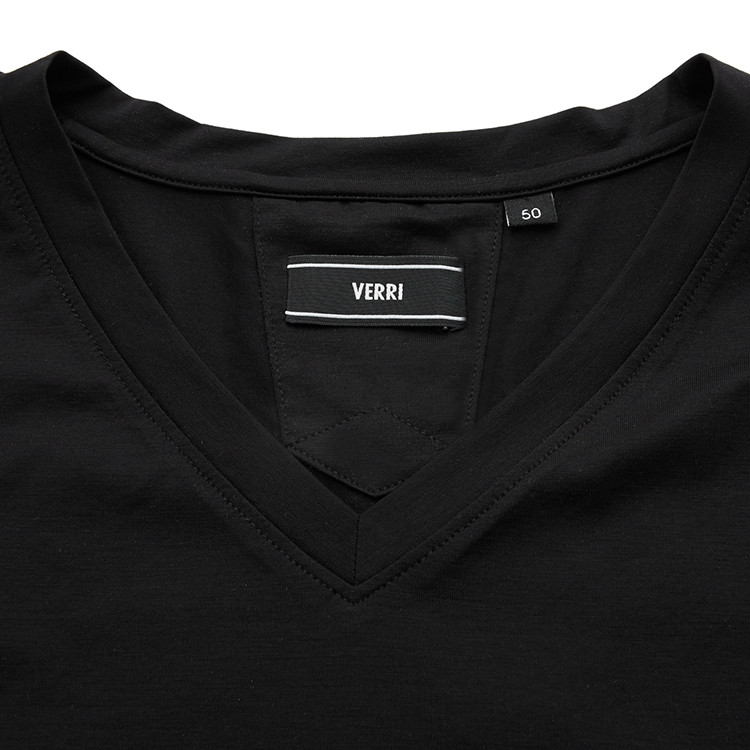 【VERRIVERRI 男士短袖T恤】VERRI/VERRI前胸狮子头结合品牌LOGO的绣花，简约时尚的棉质黑色V领短袖T恤-男士短袖T恤 ...