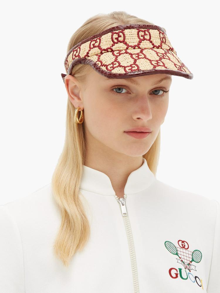 【GUCCI古驰 帽子】【19AW】古驰/GUCCI 经典标志LOGO编织草帽太阳帽遮阳帽 Logo-embroidered raffia ...