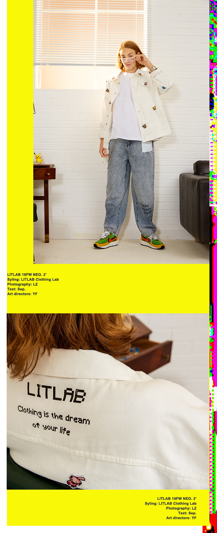 【Lit LabLit Lab 男士运动夹克/外套】LITLAB 国潮牌皮卡丘联名像素风贴布牛仔夹克情侣宽松外套 运动外套 运动【正品 价格 ...