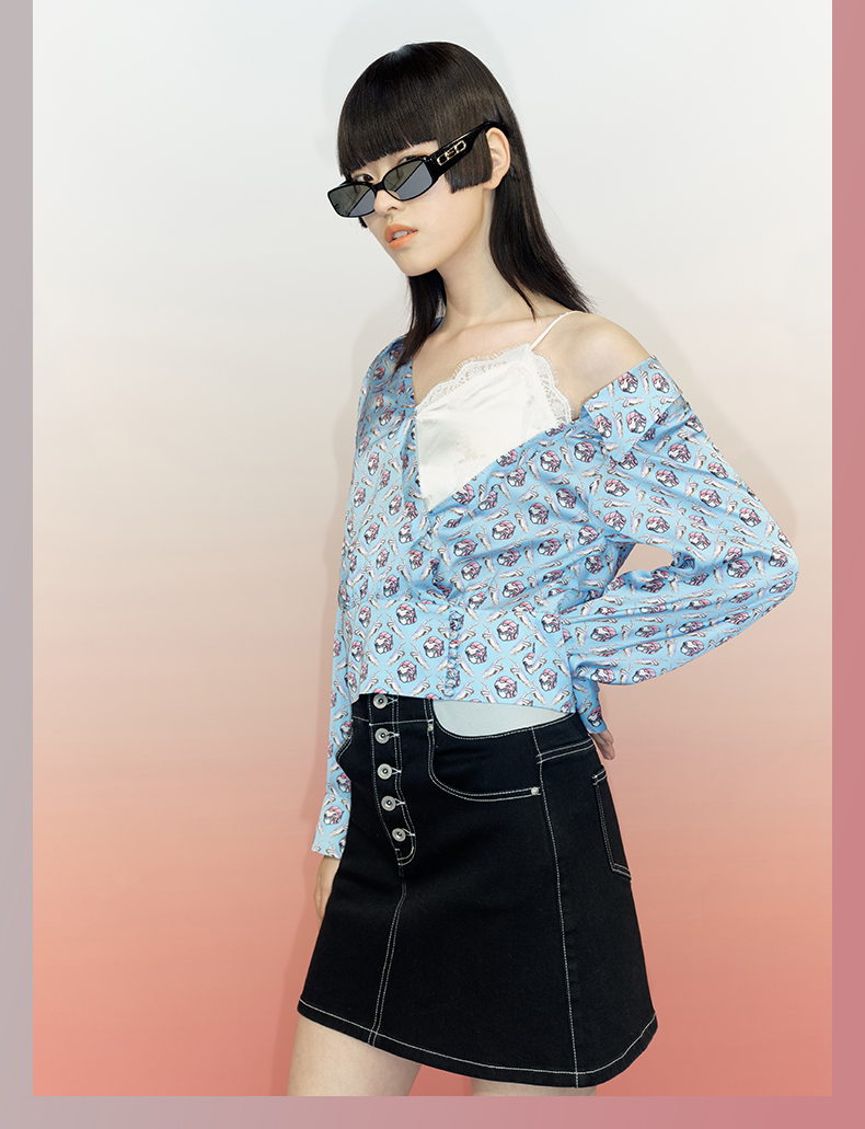 【UOOYAA乌丫 女士长袖衬衫】UOOYAA/乌丫2020春季新款正品蕾丝边拼接吊带假两件缎面烧花女士长袖衬衫【正品 价格 图片】 - 寺库网