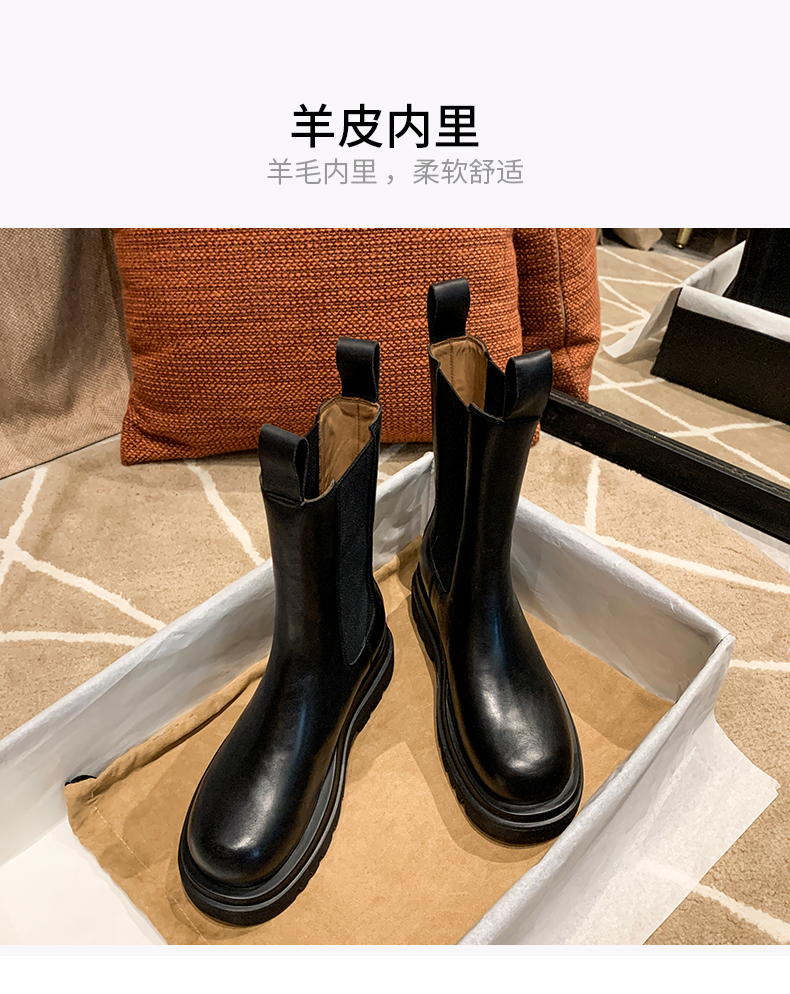【DK UGGDK UGG 短靴】【2020秋冬新款】DK UGG/DK UGG 短靴 黑色厚底百搭松紧短靴烟管靴DA1327【正品 价格 图片】 - 寺库网