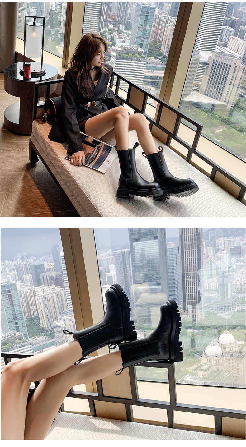 【DK UGGDK UGG 短靴】【2020秋冬新款】DK UGG/DK UGG 短靴 黑色厚底百搭松紧短靴烟管靴DA1327【正品 价格 图片】 - 寺库网