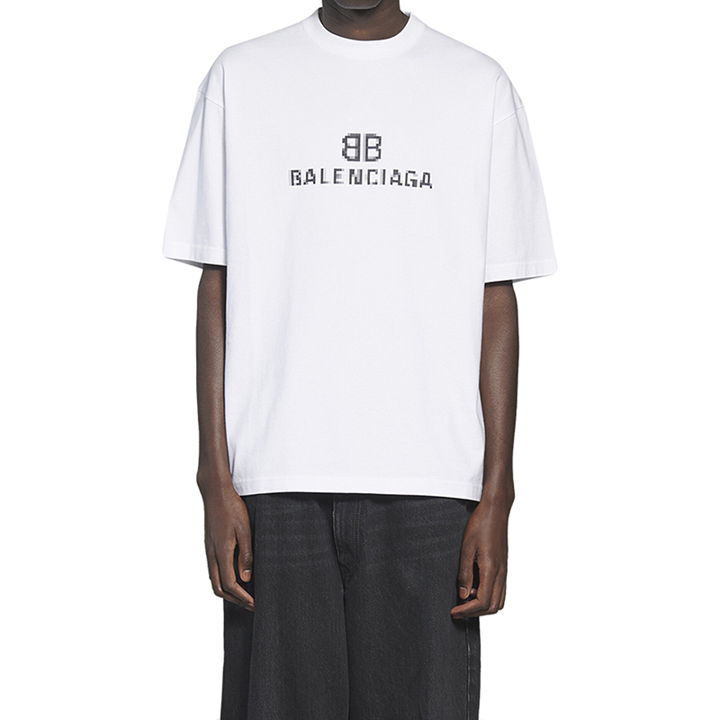 【Balenciaga巴黎世家 男士短袖T恤】【包税】Balenciaga/巴黎世家 21年早秋新款 男士白色棉质BB Pixel短袖T恤 ...