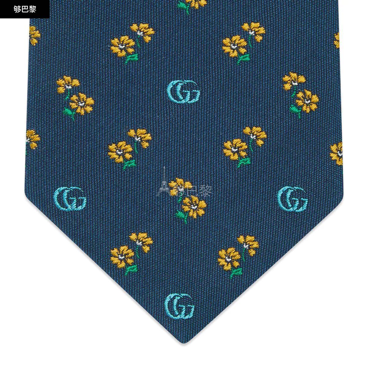 【GUCCI古驰 领带】【包邮包税】 GUCCI古驰 22年秋冬 男士 双G和花朵提花真丝领带 695389 4E002 4375【正品 价格 ...