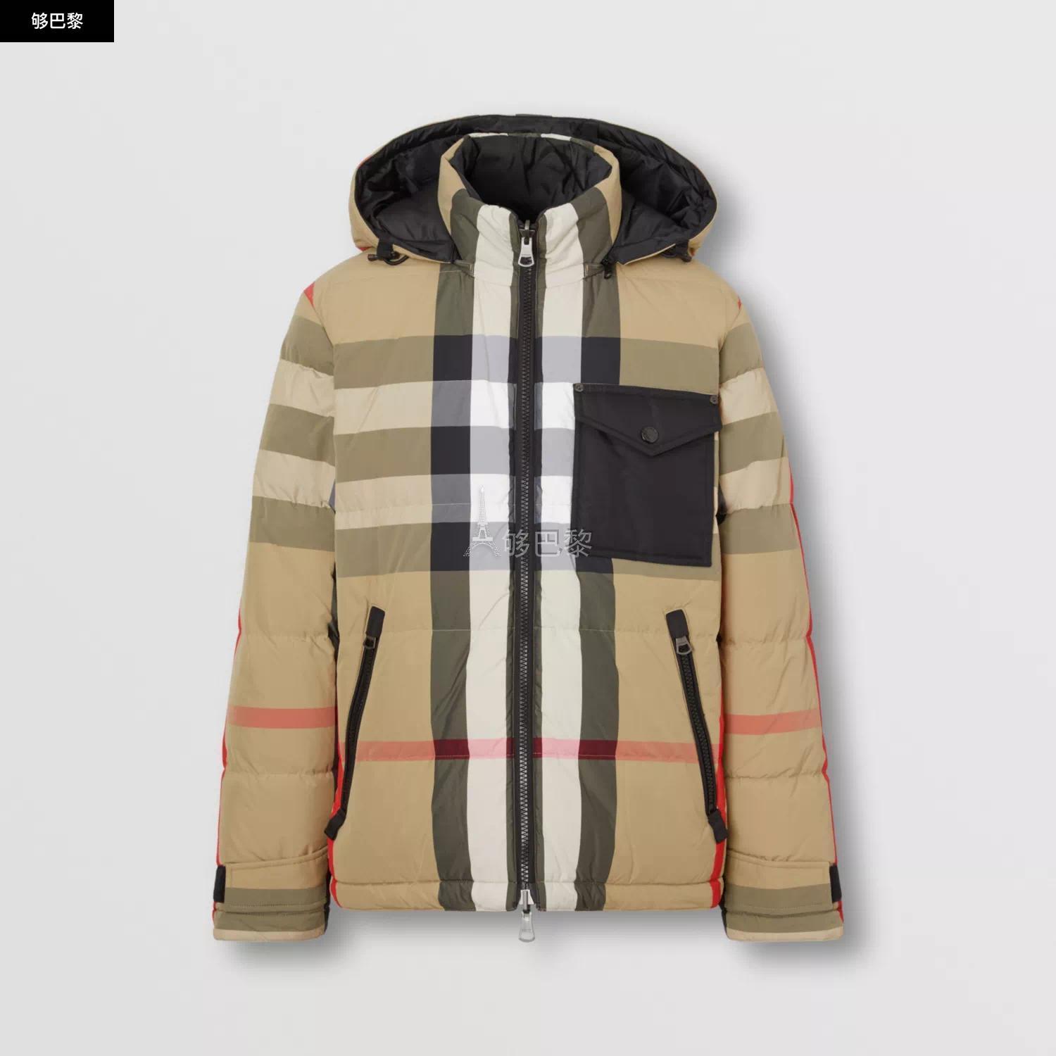 【BURBERRY博柏利 男士羽绒服】【包邮包税】 BURBERRY 23春夏 男士 双面两穿格纹尼龙连帽羽绒服 80642911【正品 价格 ...