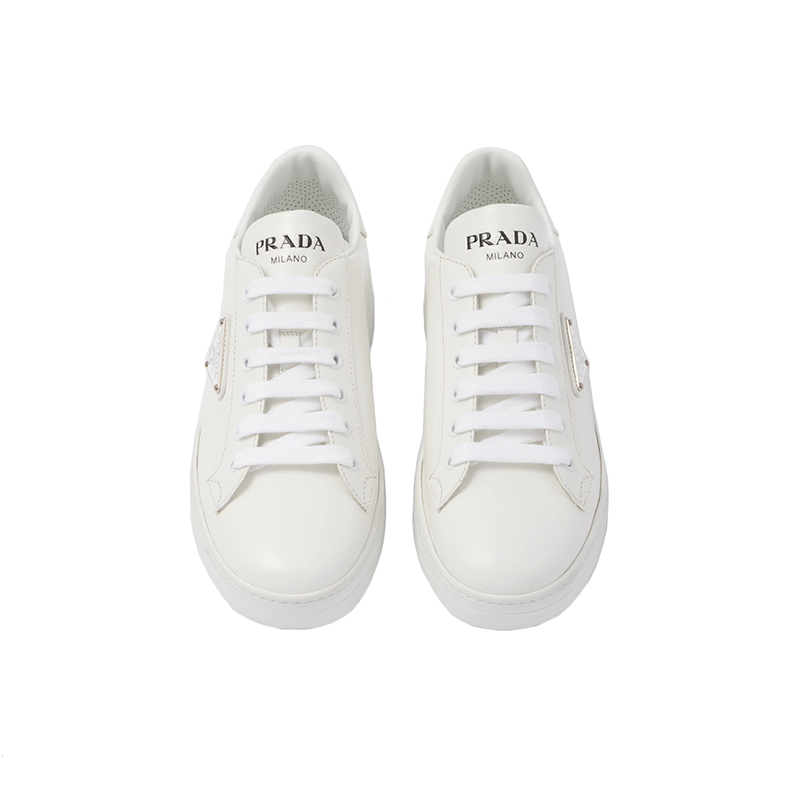 【PRADA普拉达 女士休闲运动鞋】【包税】PRADA/普拉达 23年早春新款 Downtown系列 女士白色亮面皮革运动鞋1E904M ...