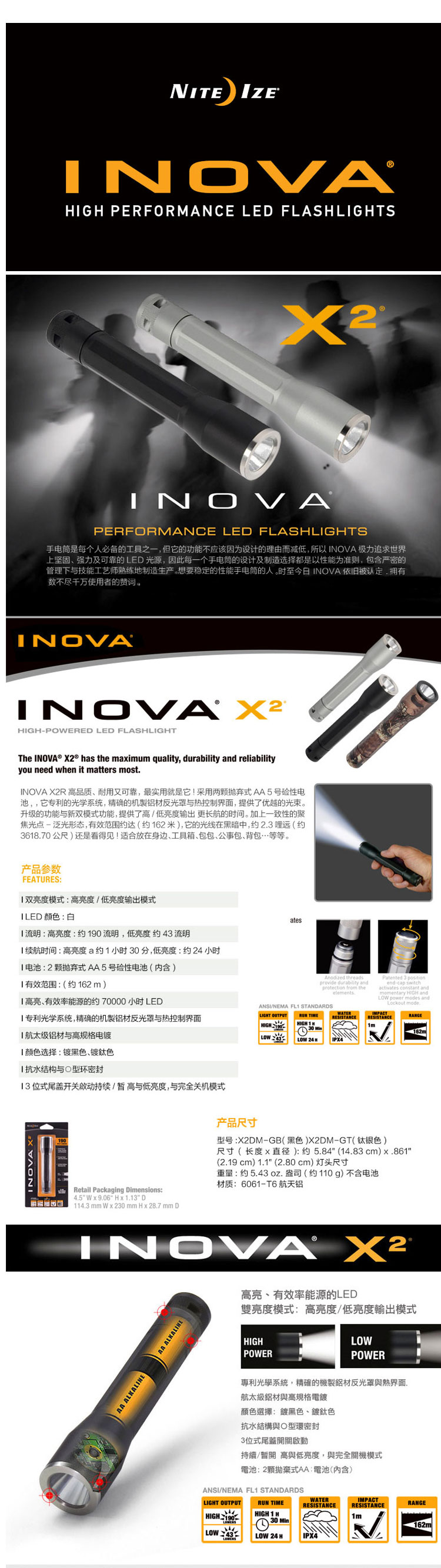 【Nite Ize奈爱 户外灯具】Nite Ize/奈爱 Inova爱诺华 户外装备X2系列 LED户外照明铝合金手电筒强光手电 高档礼盒装 ...